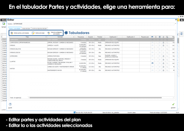 Edición de planes de mantenimiento – Centro de aprendizaje
