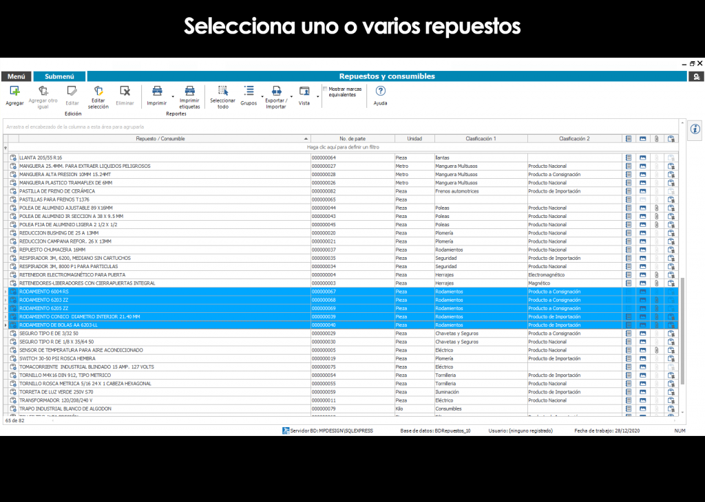 Registro de existencias iniciales, costos iniciales y localizaciones ...