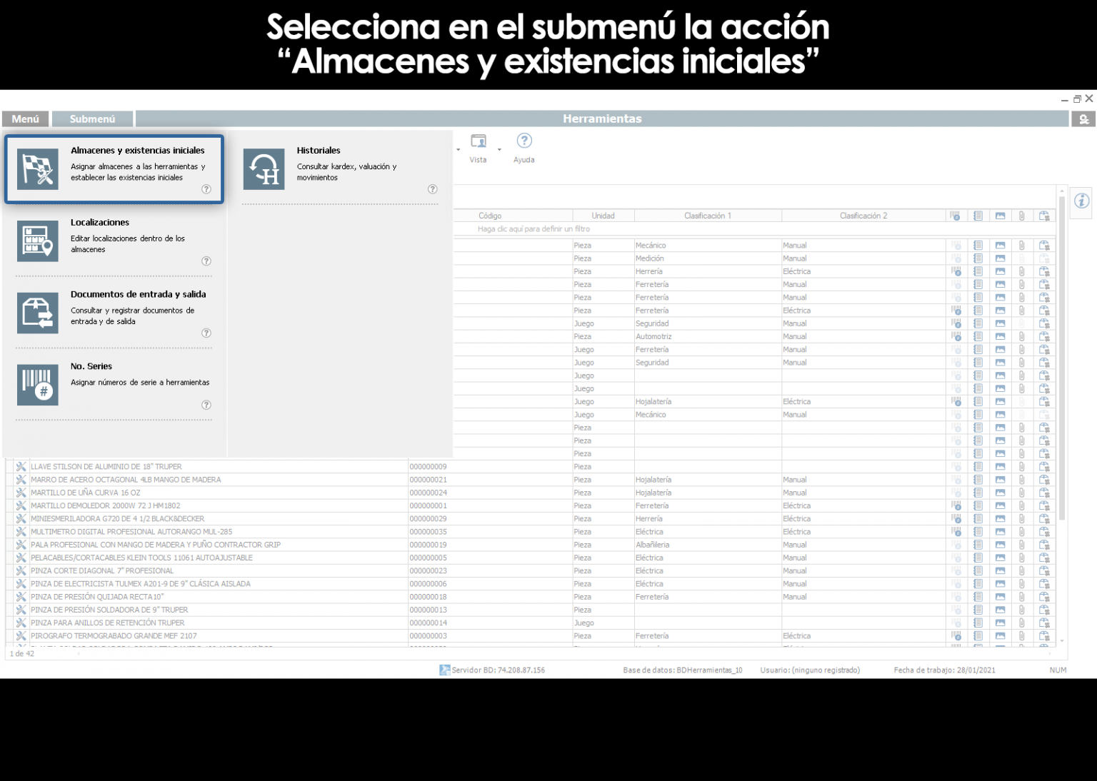 Existencias iniciales, costos iniciales y localización de las ...
