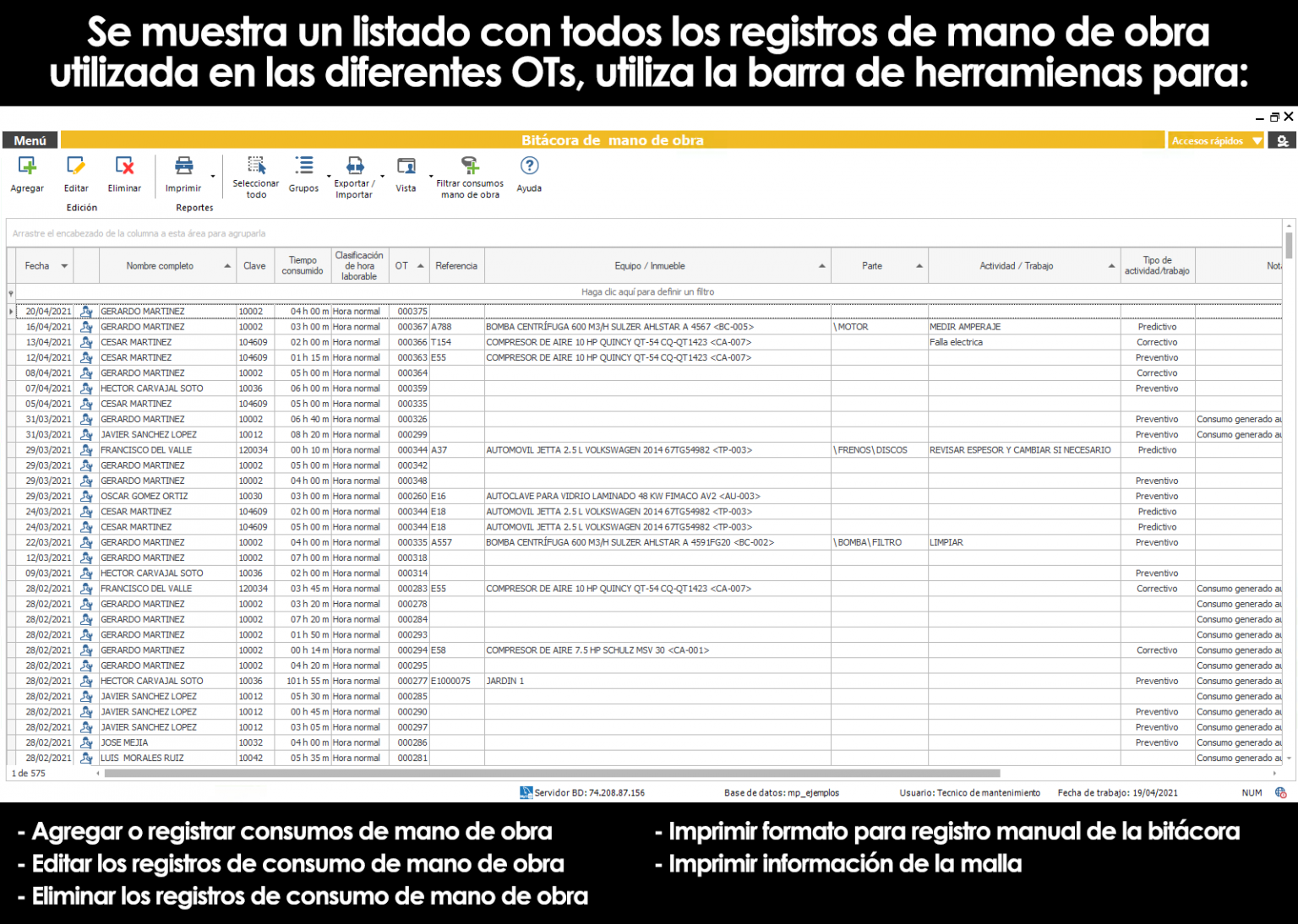 Bitácora de mano de obra – Centro de aprendizaje