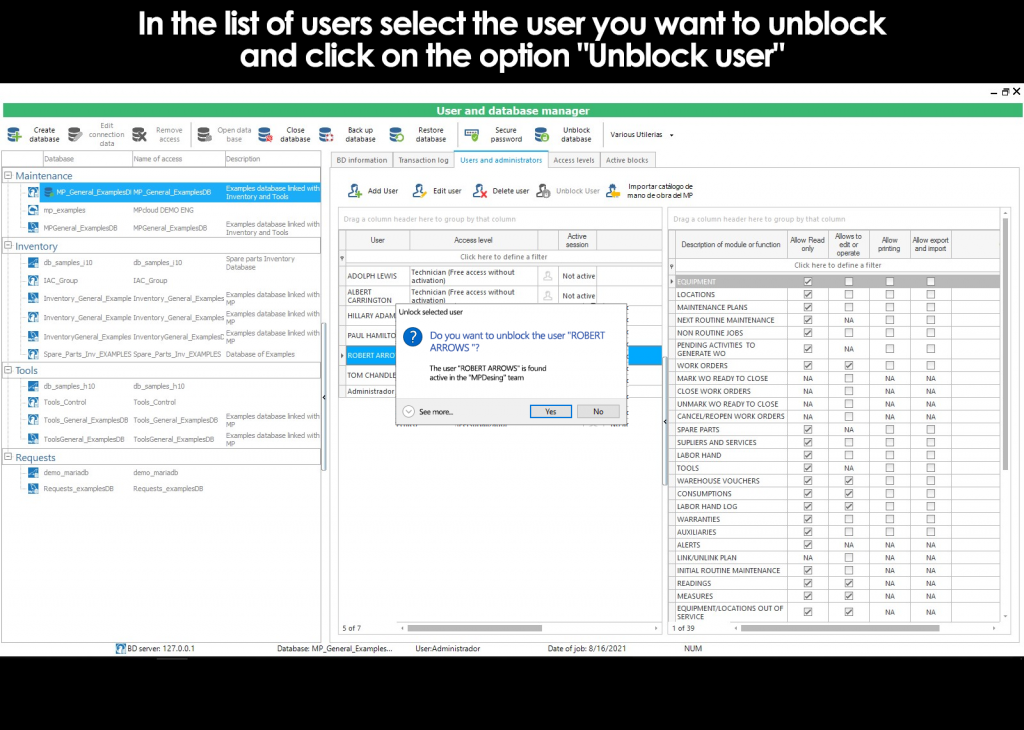 usuarios de las bases de datos creadas – Centro de aprendizaje